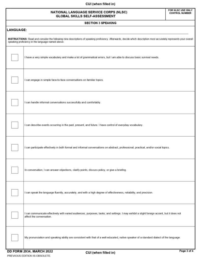 DD Form 2934 – National Language Service Corps (NLSC) Global Language ...