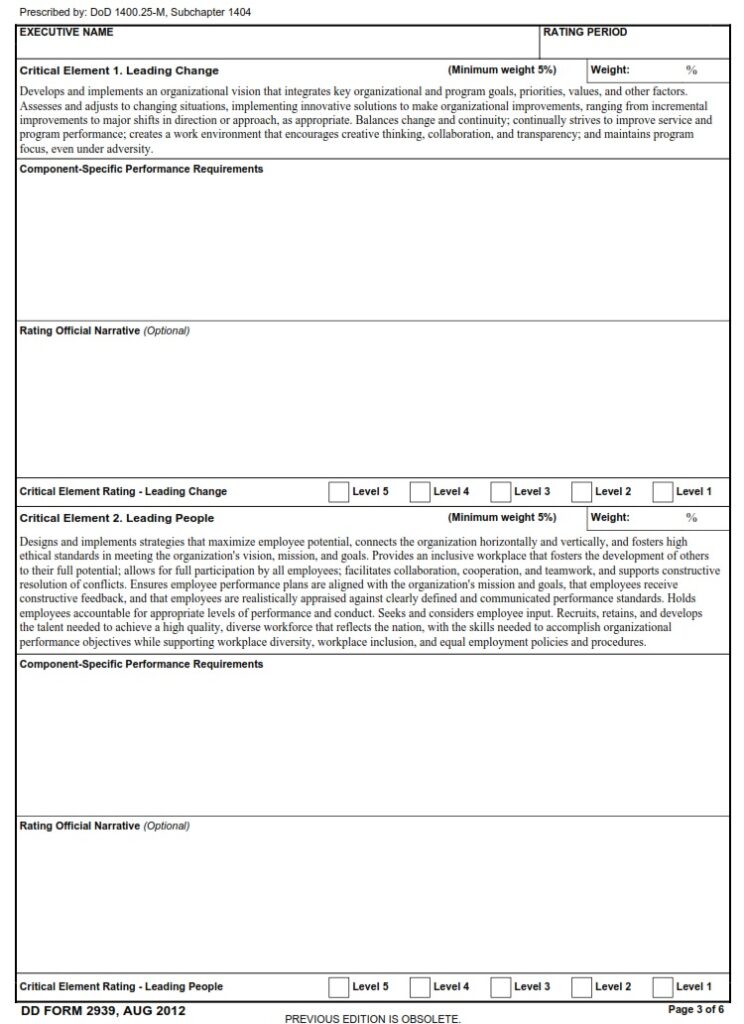 DD Form 2939 – NF-6 Performance Management System Executive Performance ...