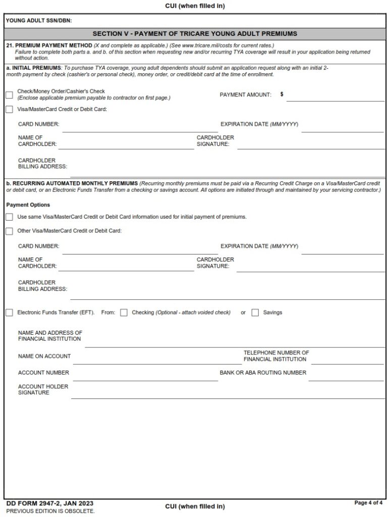 Dd Form 2947 2 Tricare Young Adult Application West Dd Forms