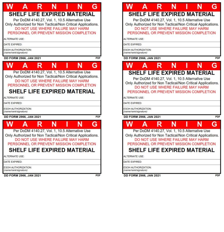 DD Form 2966 – Shelf Life Expired Material - DD Forms