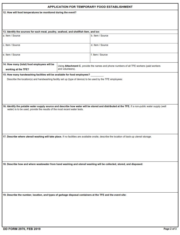 DD Form 2970 – Application for Temporary Food Establishment - DD Forms