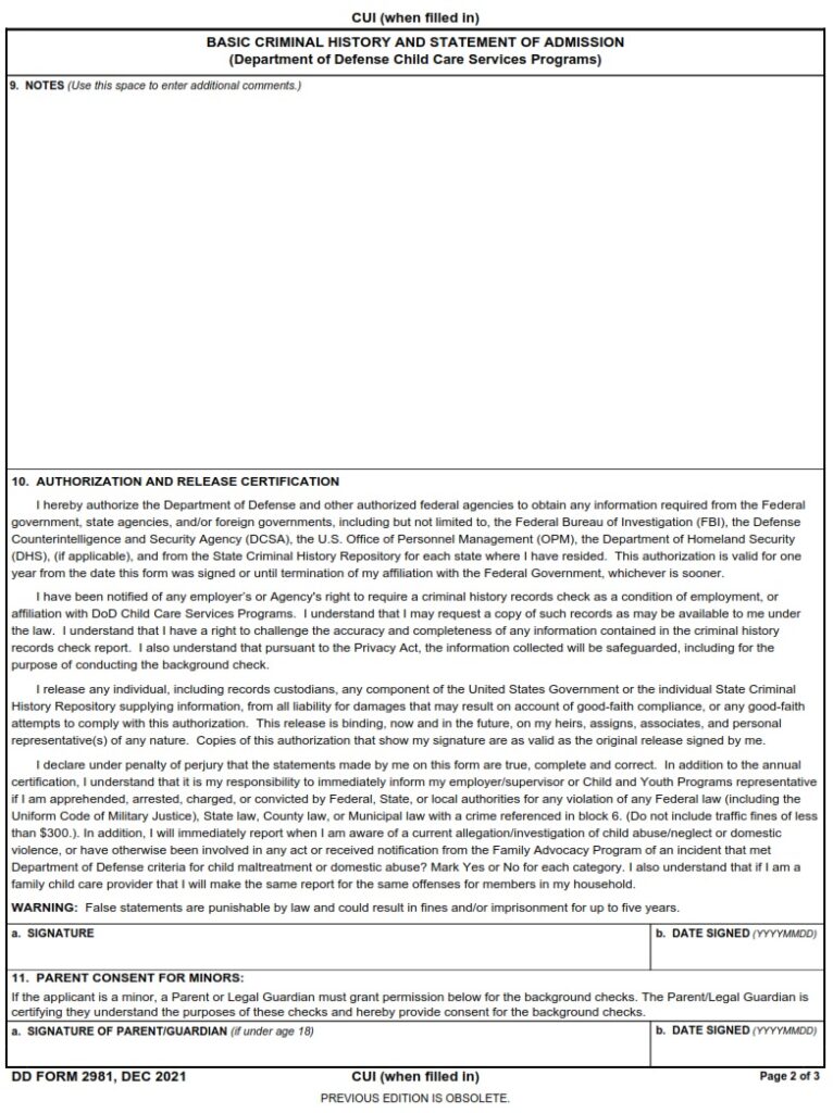 DD Form 2981 – Basic Criminal History and Statement of Admission ...