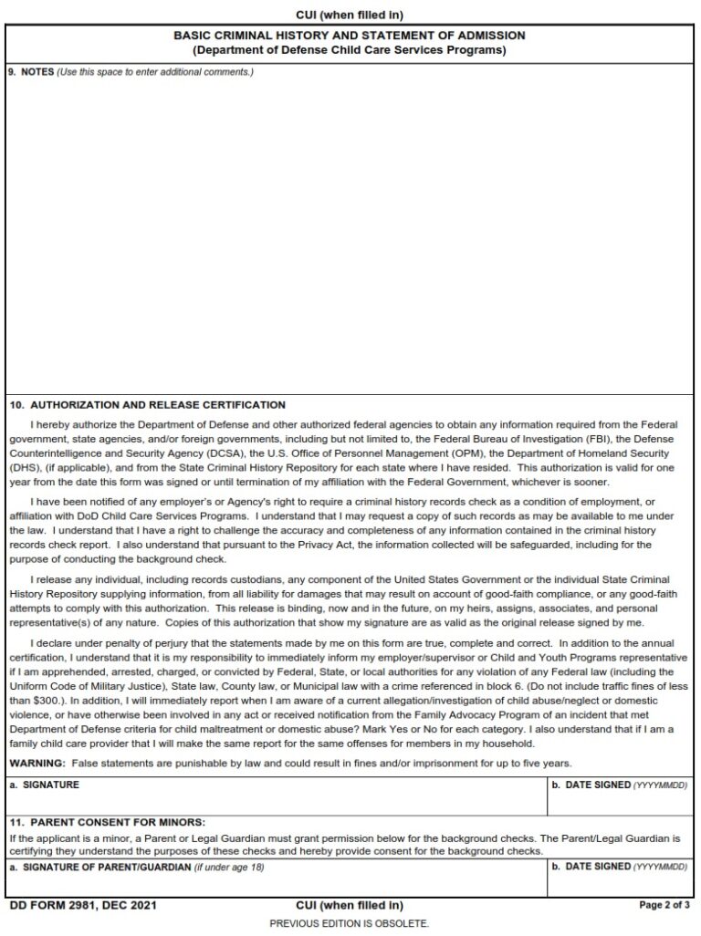 DD Form 2981 – Basic Criminal History and Statement of Admission ...
