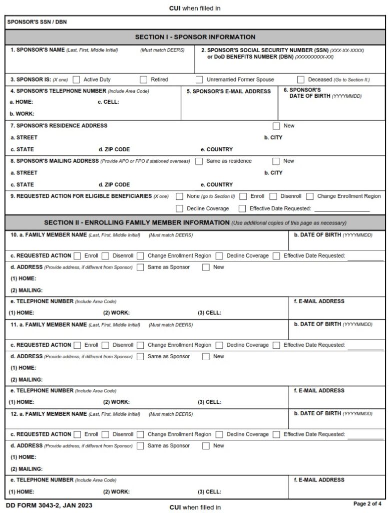 DD Form 3043-2 – TRICARE Select Enrollment, Disenrollment, and Change ...