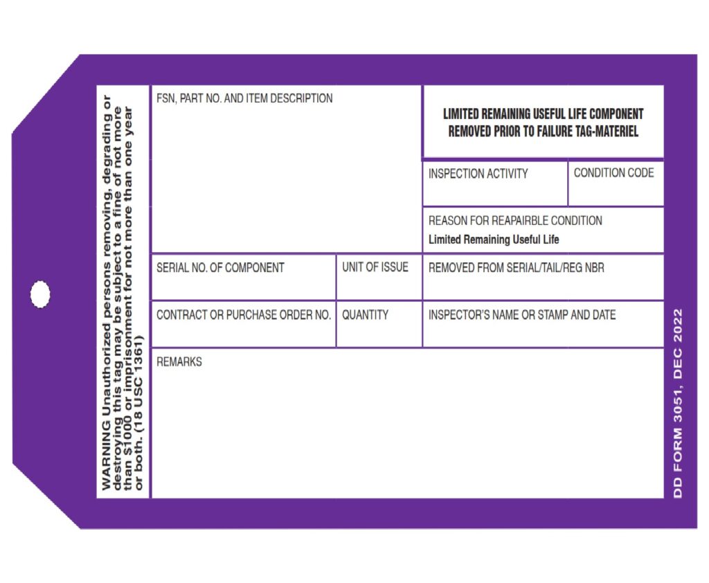 DD Form 3051 – Limited Remaining Useful Life Component Removed Prior to ...