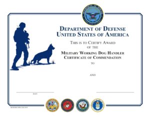 DD Form 3059 – Military Working Dog Handler Certificate of Commendation ...