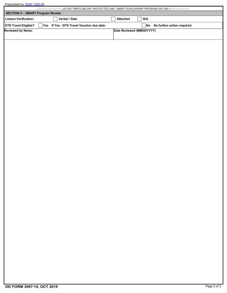 DD Form 3067-10 – SMART Scholarship Retention Summer Schedule - DD Forms
