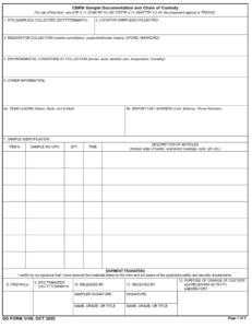 DD Form 3108 – CBRN Sample Documentation and Chain of Custody - DD Forms