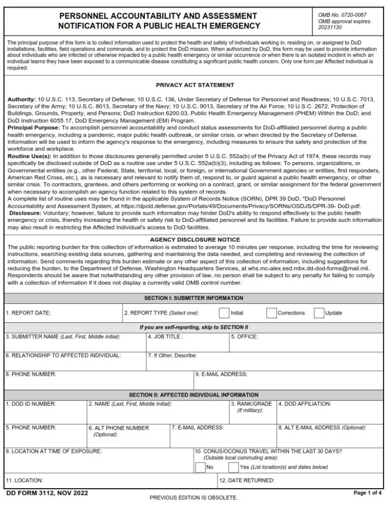 DD Form 3112 – Personnel Accountability and Assessment Notification for ...