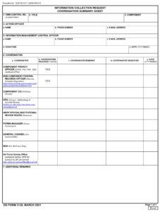 DD Form 3128 – Information Collection Request Coordination Summary ...