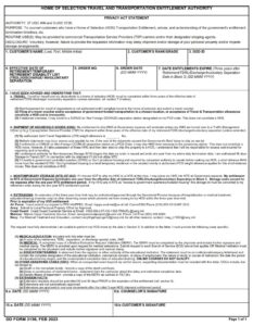 DD Form 3156 – Home of Selection Travel and Transportation Entitlement ...