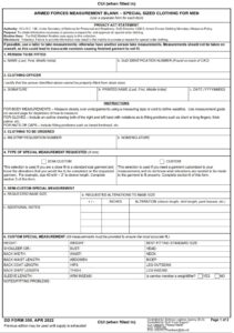 DD Form 358 – Measurement Blank – Special Sized Clothing for Men, Armed ...