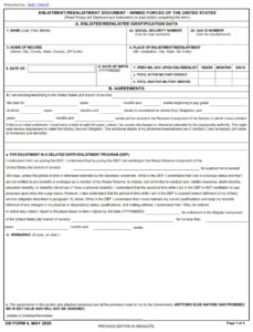 DD Form 4 – Enlistment/Reenlistment Document Armed Forces of the United ...
