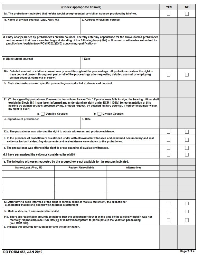 DD Form 455 – Report of Proceedings to Vacate Suspension of a Court ...