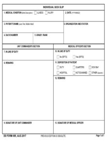 DD Form 689 – Individual Sick Slip - DD Forms
